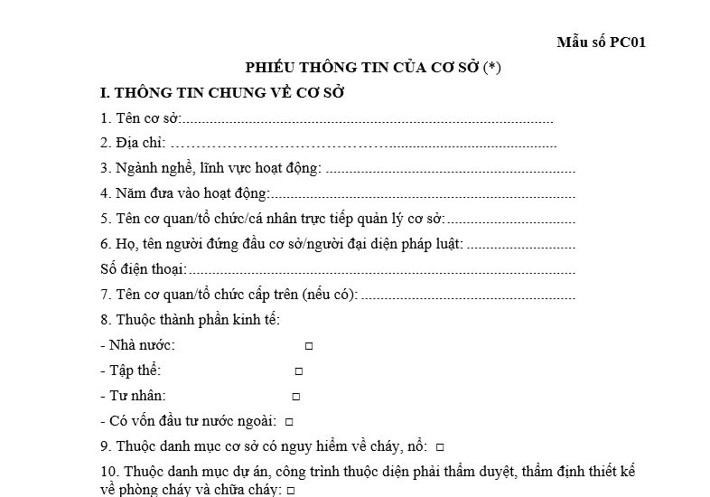 Mẫu hồ sơ PCCC theo Nghị định 105 mới nhất